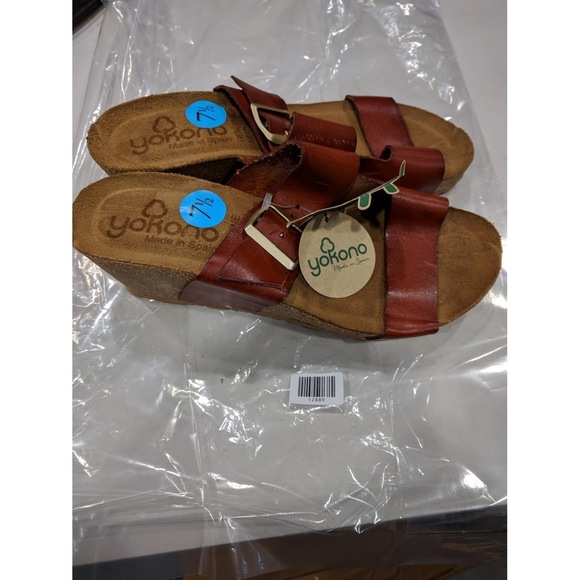 yokono | Shoes | Yokono Womens Wedge Sandals Brown Wide Leather Straps ...
